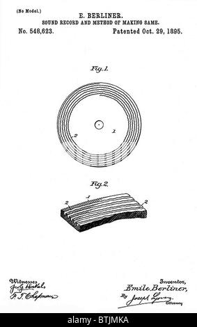Early recording device: The Berliner Gramophone patent diagram, 1887 ...