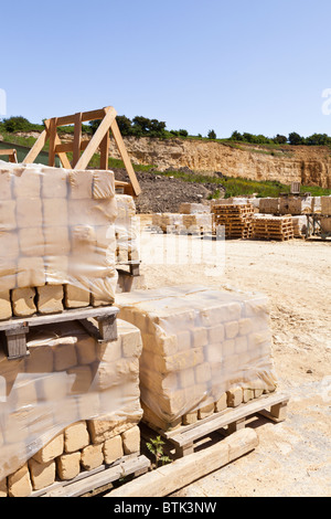 Cotswold oolitic limestone cut in blocks and made into packs of facing ...
