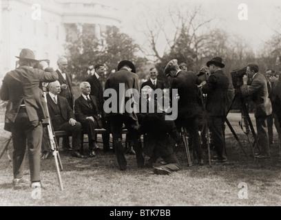 Warren G. Harding (1865-1923), standing on back of Northern Pacific ...