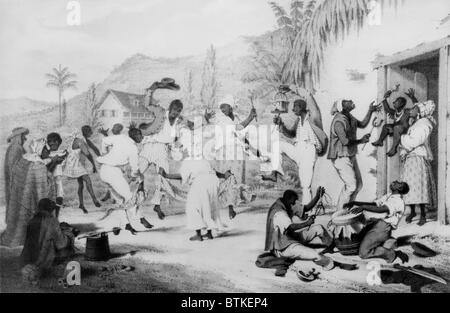 Afro-Caribbean slaves dancing in Trinidad, drawn by Englishman Stock ...