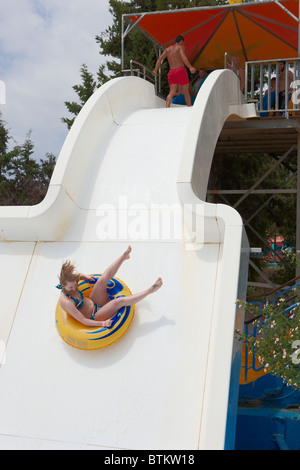 Watersliding in Acqua Plus Water park. Crete, Greece Stock Photo - Alamy