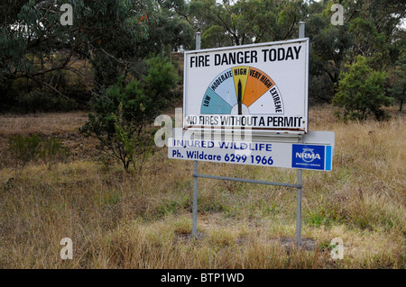 Warning sign in Australia for fire sign notice smoke in Background ...