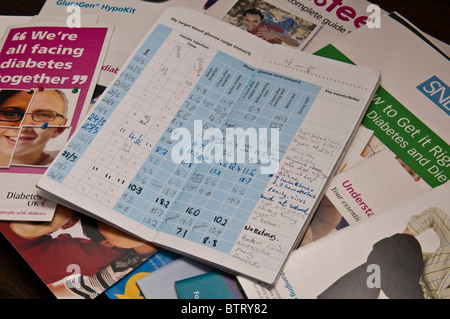 Diabetic blood sugar record book and diabetes leaflets Stock Photo - Alamy