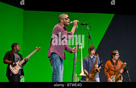 TROY ANDREWS know as TROMBONE SHORTY preforms with his band on the ...