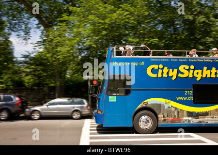 Double decker bus on 5th Avenue, New York, USA Stock Photo - Alamy