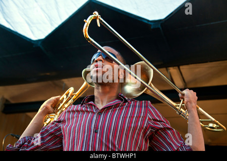 TROY ANDREWS know as TROMBONE SHORTY preforms with his band on the ...