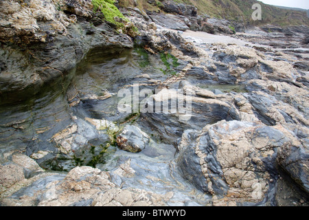 Wave cut notch cliff coastal erosion erosional landforms, Brittany ...