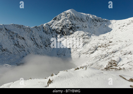The Trinity Face of Snowdon seen from the PyG track in winter Stock ...