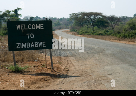 Botswana border, Africa; Road sign at the Botswana Namibia border ...