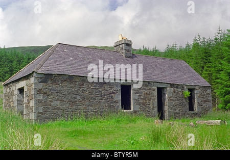 Traditional Scottish Croft; Stone built cottage covered in ivy greenery ...