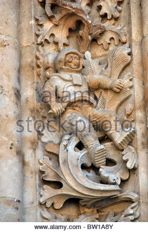 sculpture of astronaut in salamanca cathedral wall Stock Photo ...
