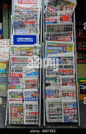 Turkish newspapers displayed at a paper stand in Üsküdar, Istanbul ...