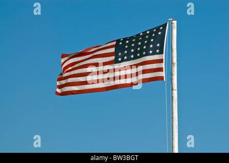 US flag with 33 stars from period 1859-1861 flying over Fort Lancaster ...