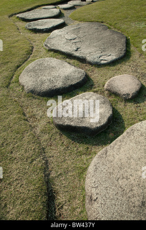 Tobi-ishi stepping stone path with nanako gaki bamboo fence in the ...