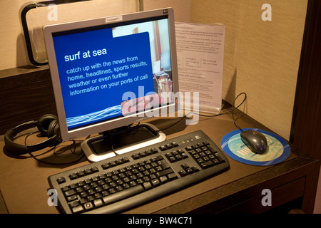 Azura cruise ship internet facility computer link Stock Photo - Alamy