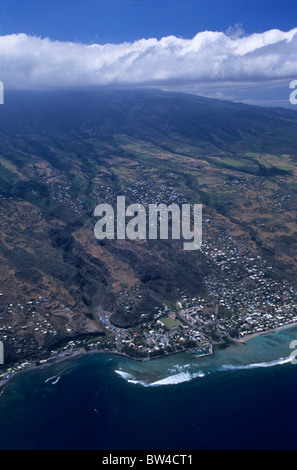 Aerial view of Saint Leu town, Reunion Island (France), Indian Ocean ...