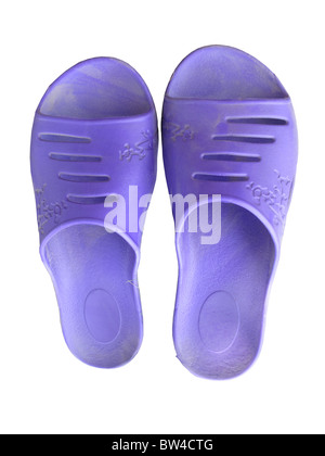 Elegant blue color slippers isolated on studio background perspective ...