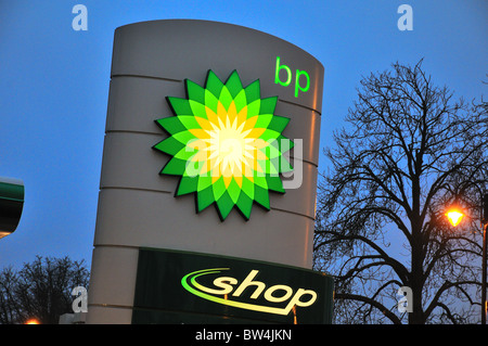 BP garage sign at night Stock Photo - Alamy