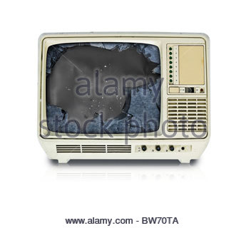 Vintage broken television tv set with wooden frame on dirty floor Stock ...