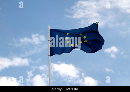 European Union Flag with yellow stars fluttering in the wind Stock ...