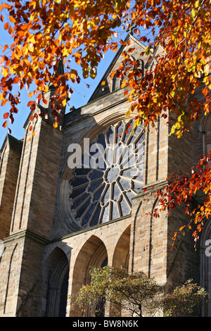 Durham cathedral Great Rose window and arches illuminated by the sun ...