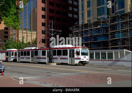 UTA TRAX light rail train at South Temple Station Salt Lake City with ...