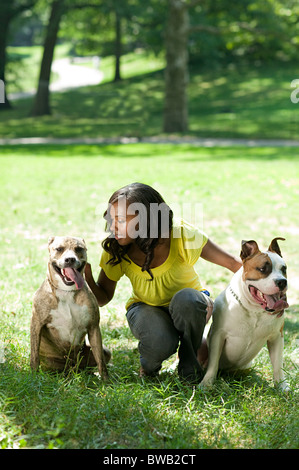 Two dogs with their owner Stock Photo - Alamy