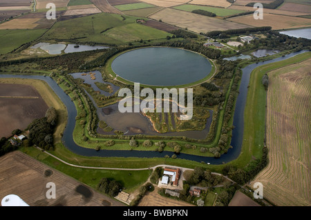 Aerial view of tophill Low reservoir and nature reserve next to the ...