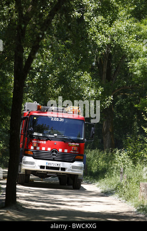 Fire engine at Girona Costa Brava airport view. Fire protection on ...
