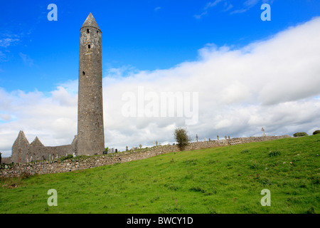 Round tower (12 century), Kilmacduagh, Galway county, Ireland Stock ...