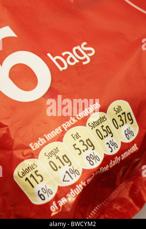 packet of crisps with nutritional information & guidelines Stock Photo ...