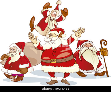illustration of four santa clauses group Stock Photo - Alamy