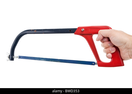 Hacksaw with red handle isolated on white Stock Photo - Alamy