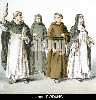 Mendicant orders in the Middle Ages. From left to right, Trinitarian ...