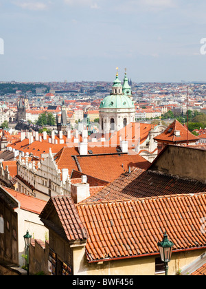 Prague skyline rooftop view with church and dome in Czech Republic at ...