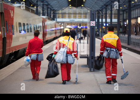 Uniformed,train,railway,staff,cleaning,crew,team, about to board train ...
