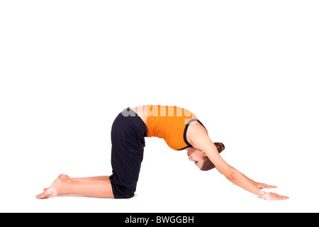 Fit young woman bowing on isolated white background Stock Photo - Alamy