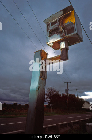 A BURNT OUT GATSO SPEED CAMERA THAT HAS BEEN ATTACKED BY VANDALS Stock ...