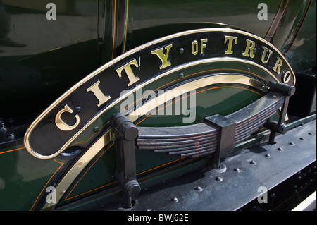 Nameplate of preserved GWR steam locomotive "City of Truro Stock Photo ...