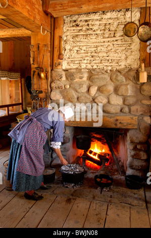 museum woman fire cooking boiling preparation food eating chimney ...