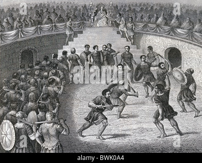 Gladiator fight in Ancient Rome, Italy, woodcut from 1880 Stock Photo ...