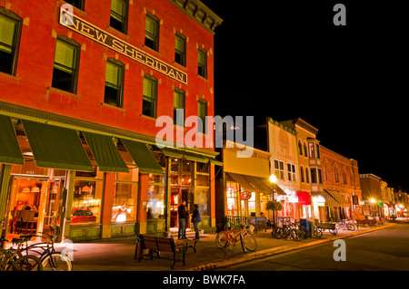Historic downtown buildings at night, Telluride, Colorado Stock Photo ...