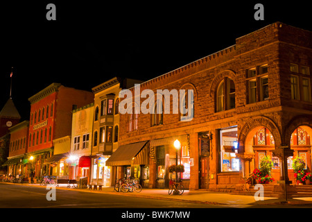 Historic downtown buildings at night, Telluride, Colorado Stock Photo ...