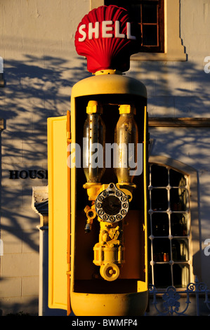 Vintage petrol pump at a Shell petrol station at the village St Mawes ...