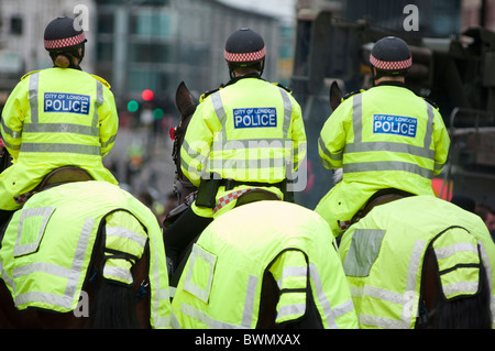 A Row of mounted Police Officers on their Horses waiting to move off on ...