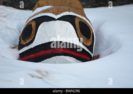First nations carved wooden bench, Banff National Park, Banff, Alberta ...