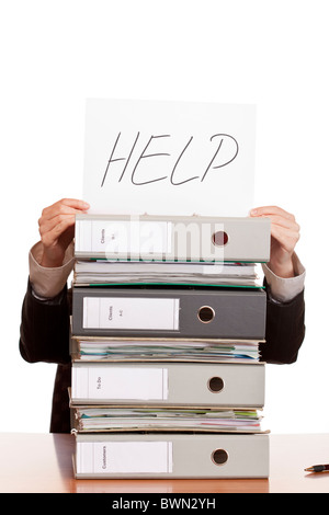 business woman needs help to manage work. Isolated on white background ...