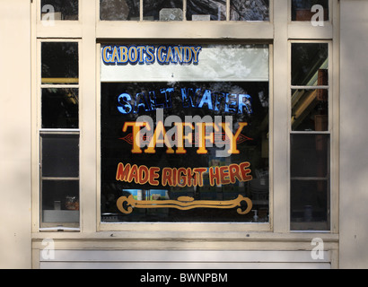 Window advertising "Salt Water Taffy", Provincetown, Cape Cod, USA ...