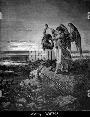 Illustration of Bible story Jacob Wrestling with the Angel " Let me go ...