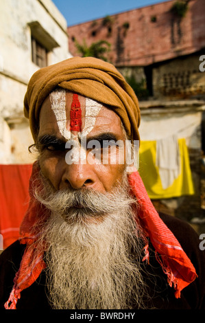 Portrait of a Rama sadhu, holy man, at the Sangam, the confluence of ...